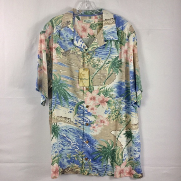 Caribbean | Shirts | Caribbean Silk Blend Casual Tropical Print Shirt ...
